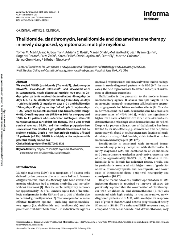 (PDF) Thalidomide, clarithromycin, lenalidomide and dexamethasone ...