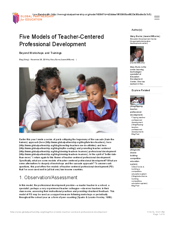 (PDF) Five Models of Teacher-Centered Professional Development Beyond ...