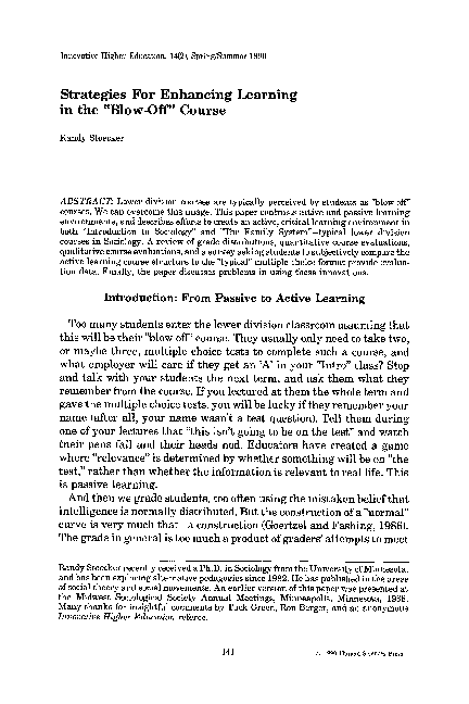 (PDF) Strategies for enhancing learning in the ?blow-off? course