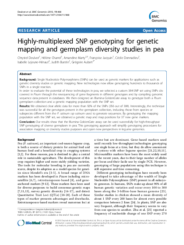 (PDF) Highly-multiplexed SNP genotyping for genetic mapping and ...