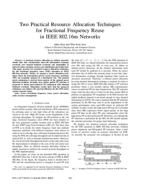 Pdf Two Practical Resource Allocation Techniques For Fractional Frequency Reuse In Ieee 802