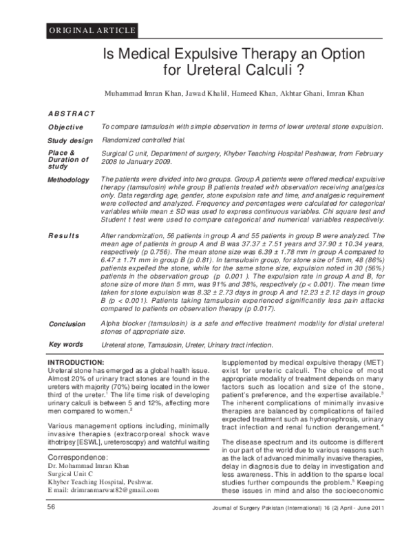 (PDF) Medical Expulsive Therapy for Ureteral Calculi in the Real World ...