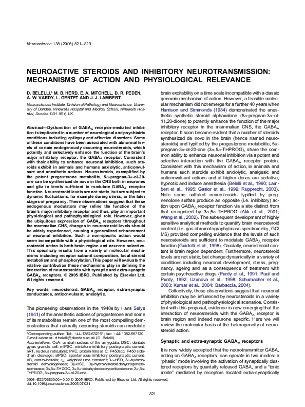 (PDF) Neuroactive steroids and inhibitory neurotransmission: Mechanisms of action and ...