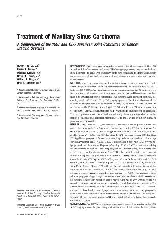 (PDF) Treatment of maxillary sinus carcinoma: A comparison of the 1997 ...