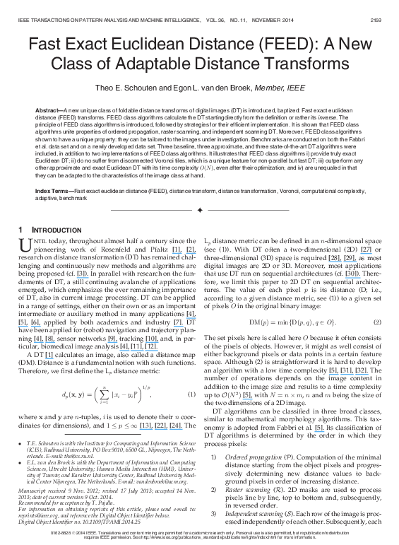 Pdf Fast Exact Euclidean Distance Feed A New Class Of Adaptable Distance Transforms Egon