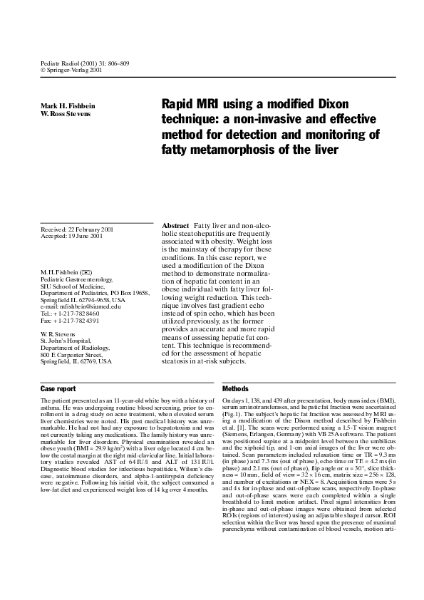 (PDF) Rapid MRI using a modified Dixon technique: a non-invasive and ...