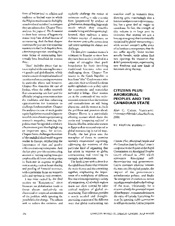 (PDF) Citizens Plus: Aboriginal Peoples and the Canadian State