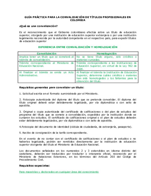 (PDF) GUÍA PRÁCTICA PARA LA CONVALIDACIÓN DE TÍTULOS PROFESIONALES EN COLOMBIA