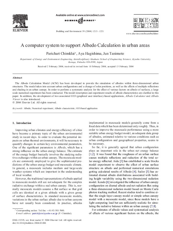(PDF) A computer system to support Albedo Calculation in urban areas