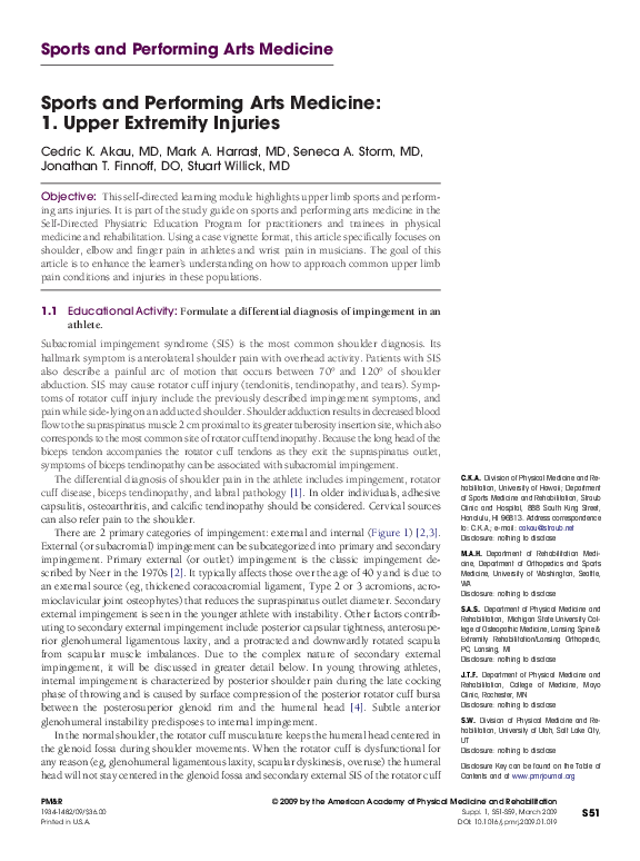 (PDF) Sports and Performing Arts Medicine: 1. Upper Extremity Injuries