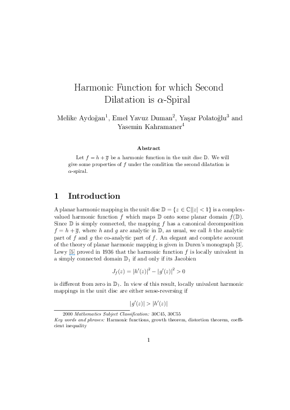 (PDF) Harmonic Function for which the second dilatation is alpha-spiral