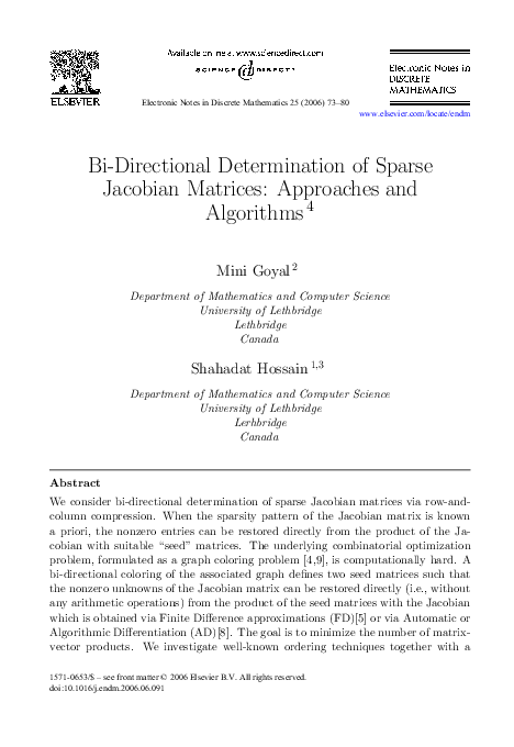 Pdf Bi Directional Determination Of Sparse Jacobian Matrices Approaches And Algorithms 3479