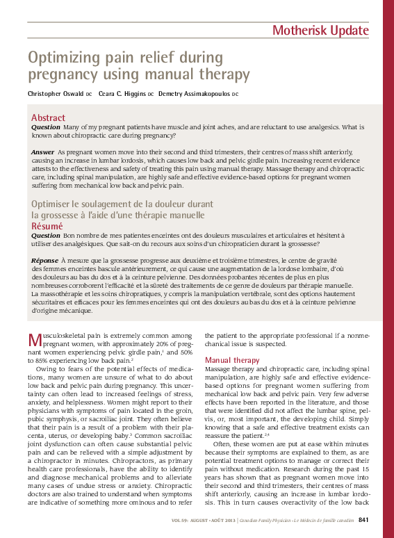 (PDF) Optimizing pain relief during pregnancy using manual therapy | Demetry Assimakopoulos and ...