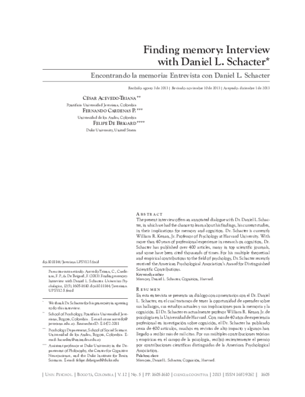 (PDF) Finding memory: Interview with Daniel L. Schacter