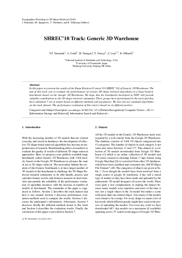 (PDF) SHREC'10 track: Generic 3D warehouse