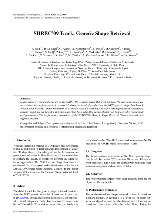 (PDF) SHREC'09 track: Generic shape retrieval | A. Godil - Academia.edu