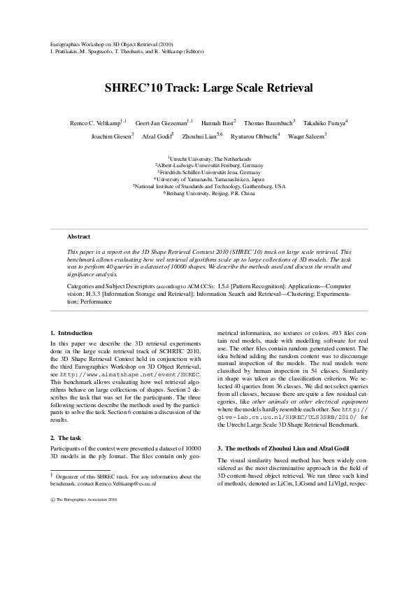 (PDF) SHREC'10 track: Large scale retrieval