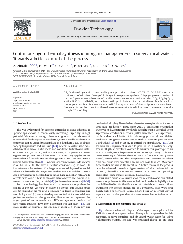 (PDF) Continuous hydrothermal synthesis of inorganic materials in a near-critical water flow ...