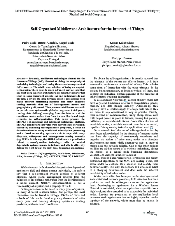 (PDF) Self-Organised Middleware Architecture for the Internet-of-Things