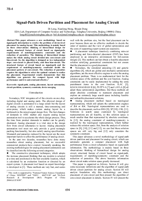 (PDF) Signal-path driven partition and placement for analog circuit