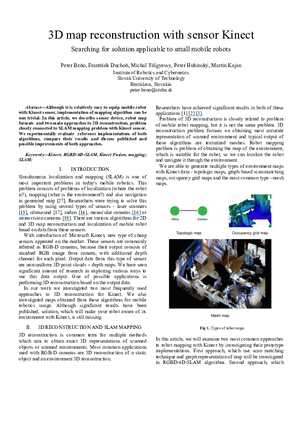 Pdf 3d Map Reconstruction With Sensor Kinect Searching For Solution Applicable To Small