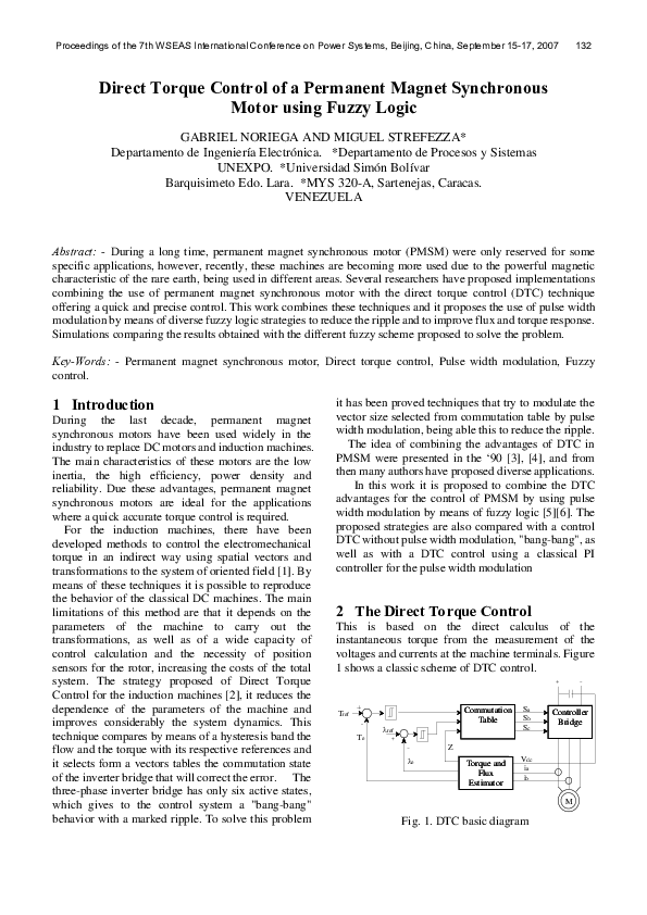 (PDF) Direct Torque Control of a Permanent Magnet Synchronous Motor ...