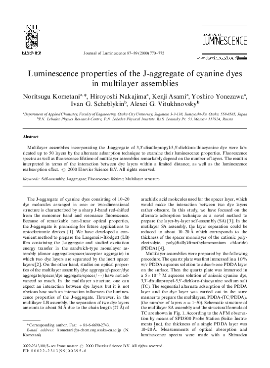 (PDF) Luminescence properties of the J-aggregate of cyanine dyes in ...