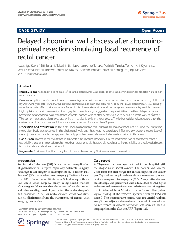 (PDF) Delayed abdominal wall abscess after abdomino-perineal resection ...