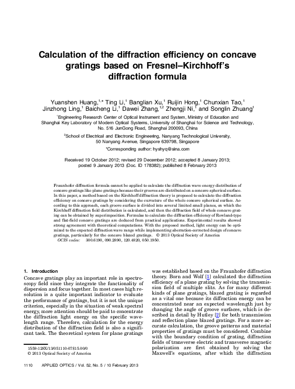 (PDF) Calculation of the diffraction efficiency on concave gratings ...