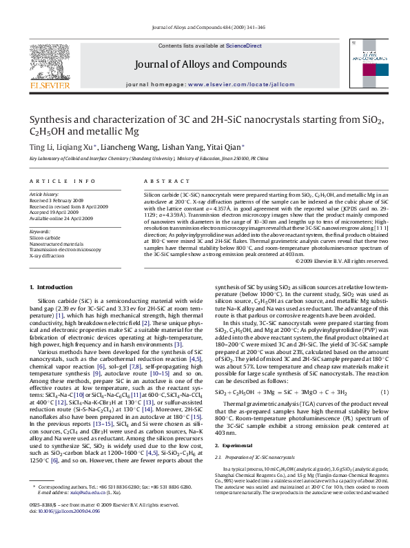 (PDF) Synthesis and characterization of 3C and 2H-SiC nanocrystals ...