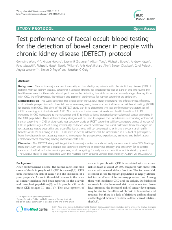(PDF) Test performance of faecal occult blood testing for the detection ...