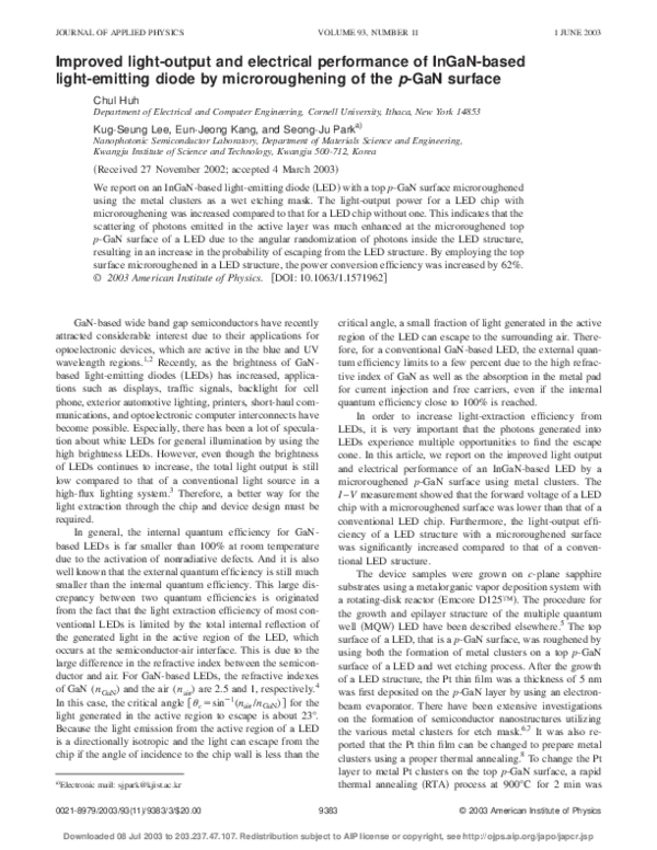 (PDF) Improved light-output and electrical performance of InGaN-based light-emitting diode by ...