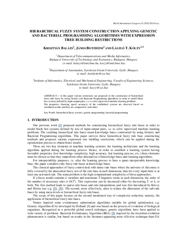 (PDF) Hierarchical fuzzy system construction applying genetic and bacterial programming ...