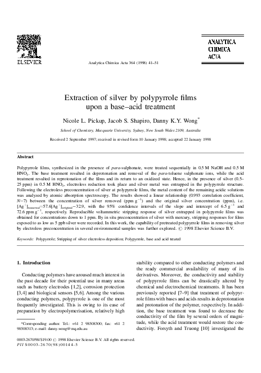 (PDF) Extraction of silver by polypyrrole films upon a base–acid treatment