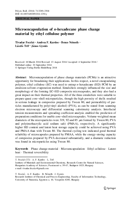 (PDF) Microencapsulation of n-hexadecane phase change material by ethyl ...