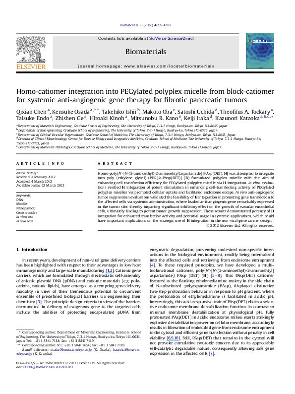 (PDF) Homo-catiomer integration into PEGylated polyplex micelle from ...