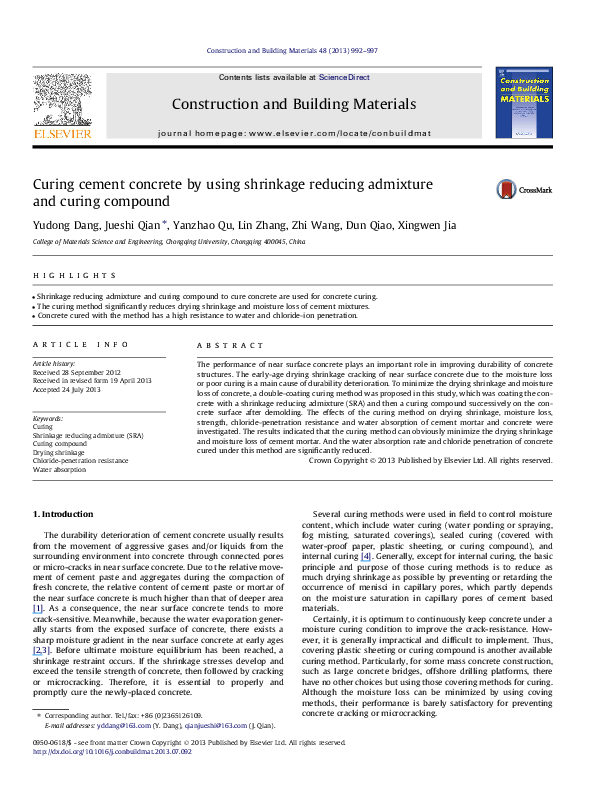 (PDF) Curing cement concrete by using shrinkage reducing admixture and ...
