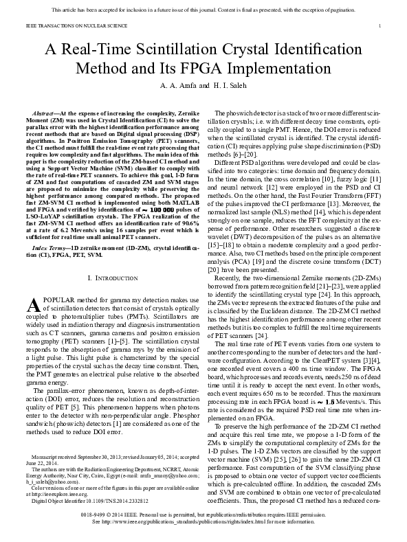 (PDF) A Real-Time Scintillation Crystal Identification Method and Its FPGA Implementation | sush ...