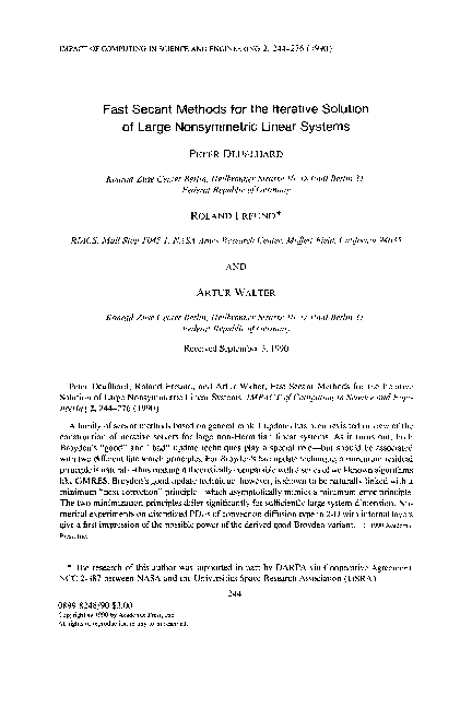 Pdf Fast Secant Methods For The Iterative Solution Of Large Nonsymmetric Linear Systems
