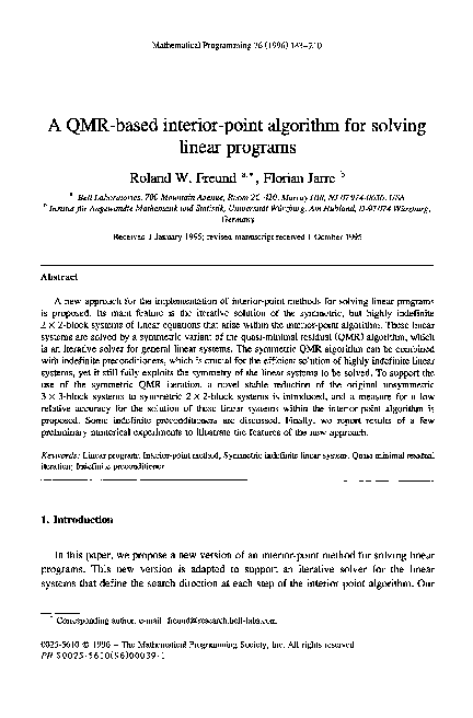 (PDF) A QMR-based interior-point algorithm for solving linear programs