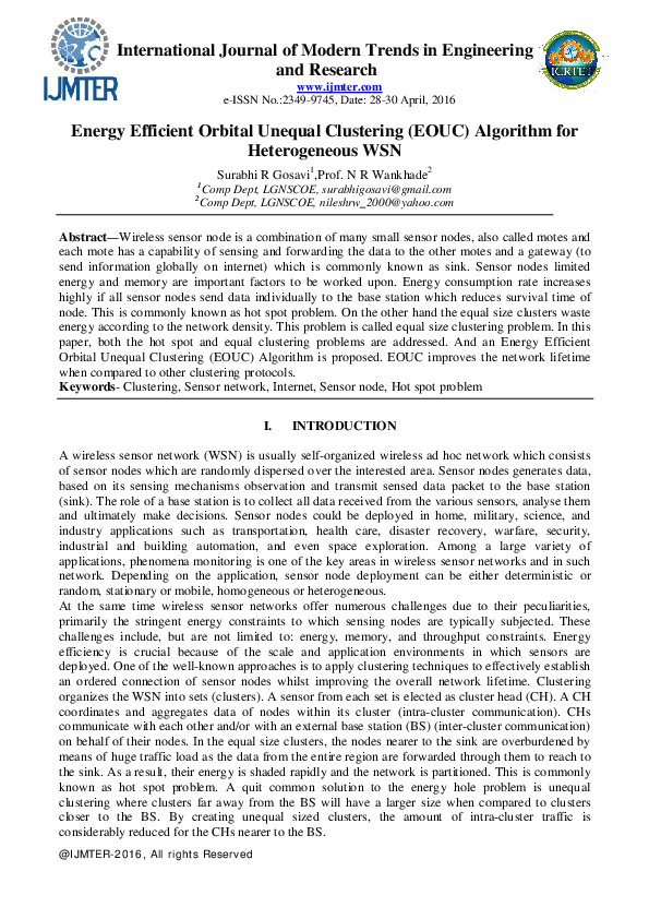 Pdf Energy Efficient Orbital Unequal Clustering Eouc Algorithm For