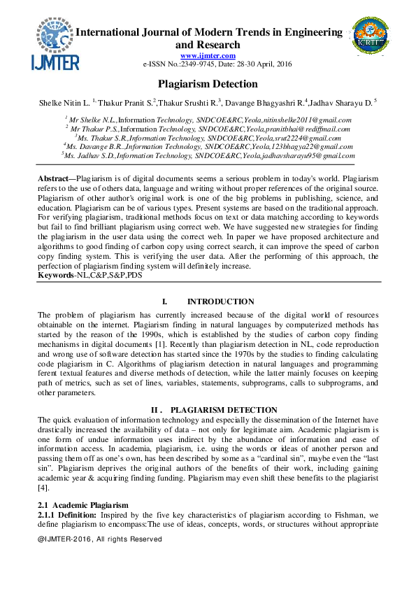 (PDF) Plagiarism Detection