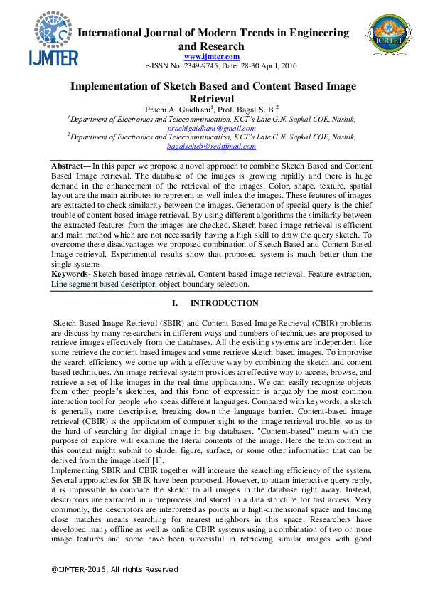 Pdf Implementation Of Sketch Based And Content Based Image Retrieval