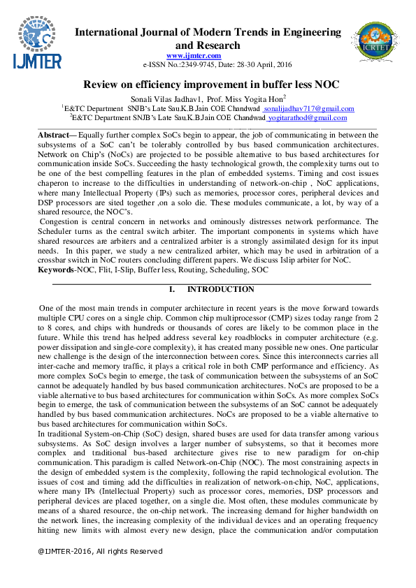 (PDF) Review on efficiency improvement in buffer less NOC