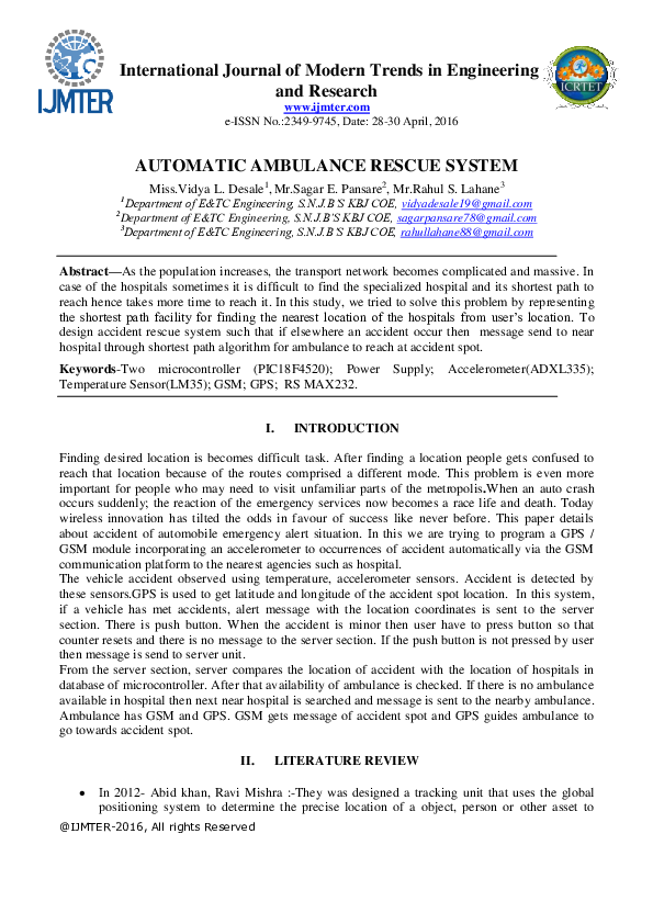 (PDF) AUTOMATIC AMBULANCE RESCUE SYSTEM