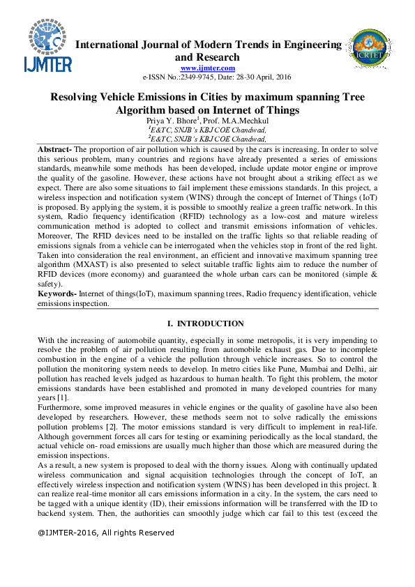 (PDF) Resolving Vehicle Emissions in Cities by maximum spanning Tree Algorithm based on Internet ...