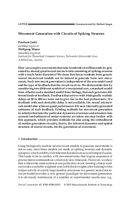 (PDF) Movement generation with circuits of spiking neurons