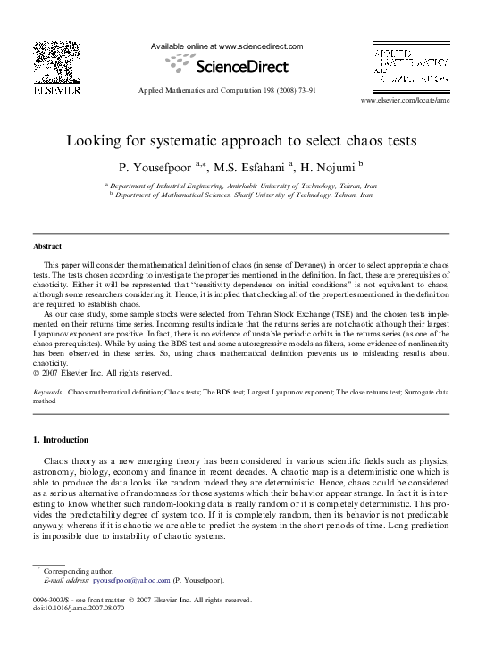 (PDF) Looking for systematic approach to select chaos tests