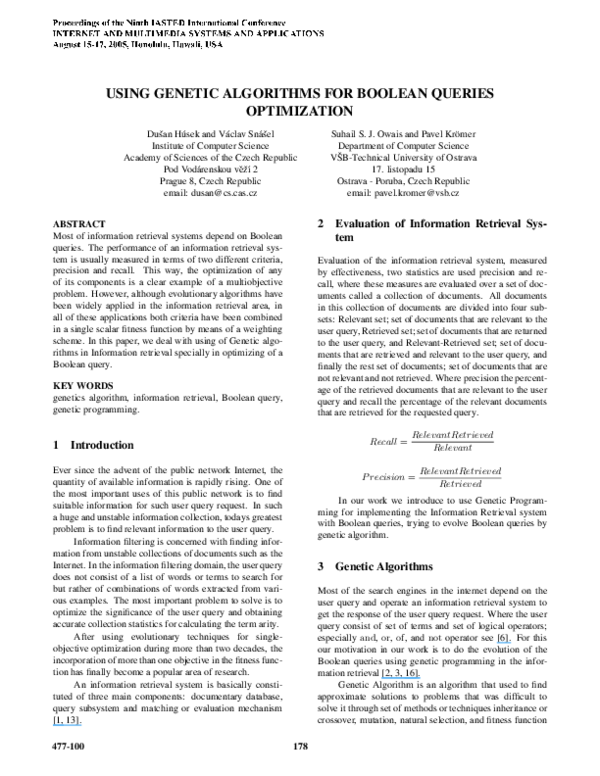 Pdf Optimizing Boolean Queries With Genetic Algorithms
