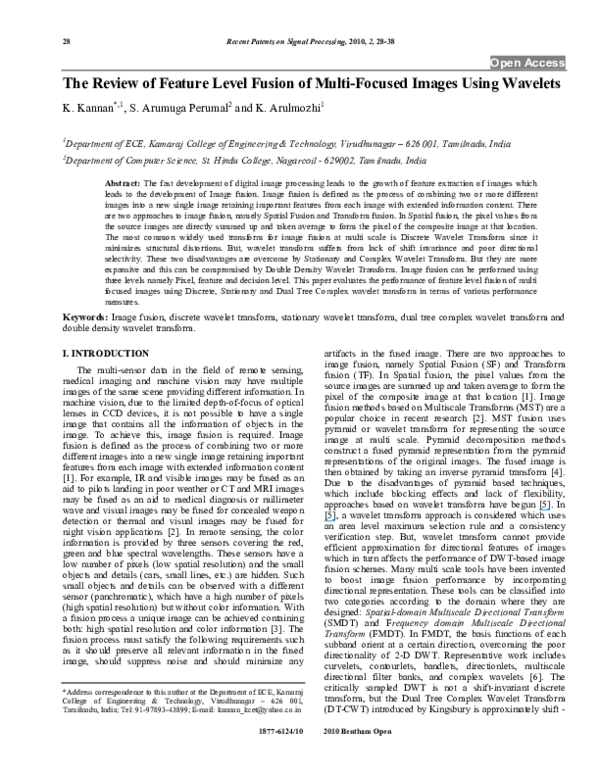 Pdf The Review Of Feature Level Fusion Of Multi Focused Images Using Wavelets